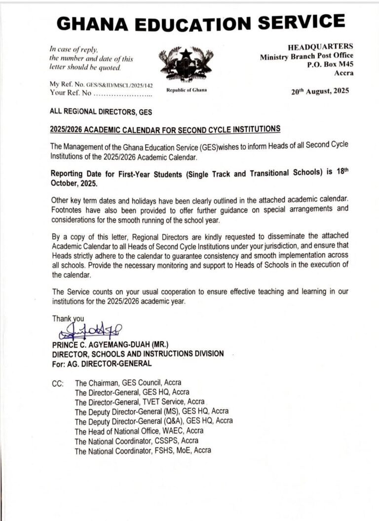 GES releases timetable for 2025/2026 Academic Calendar for SHS/SHTS ...