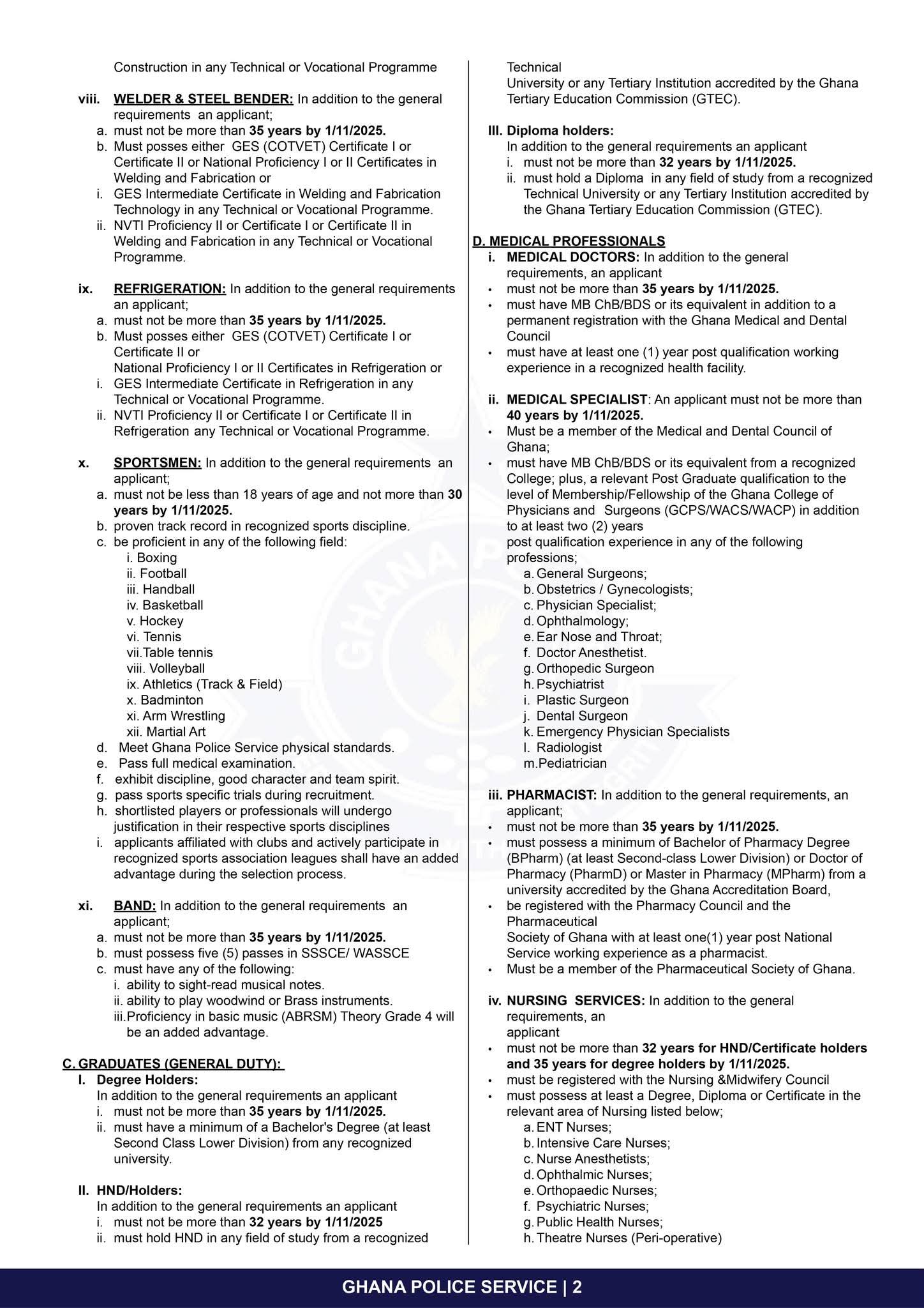 Recruitment exercise for entry into the Police, Fire, Immigration, and ...