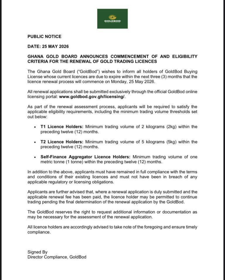 Ghana Gold Board begins renewal process for gold trading licences ...